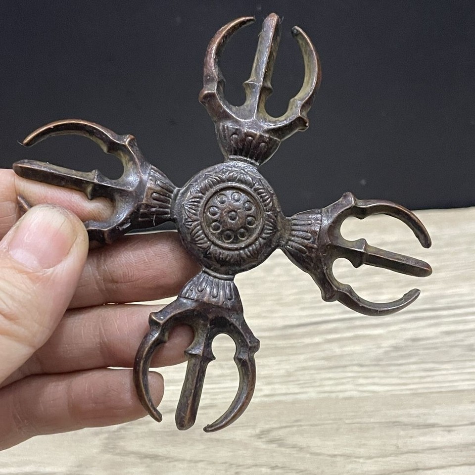Ancient Tibetan temple bronze Vajra Dorje Phurpa statue Exorcism amulet ...
