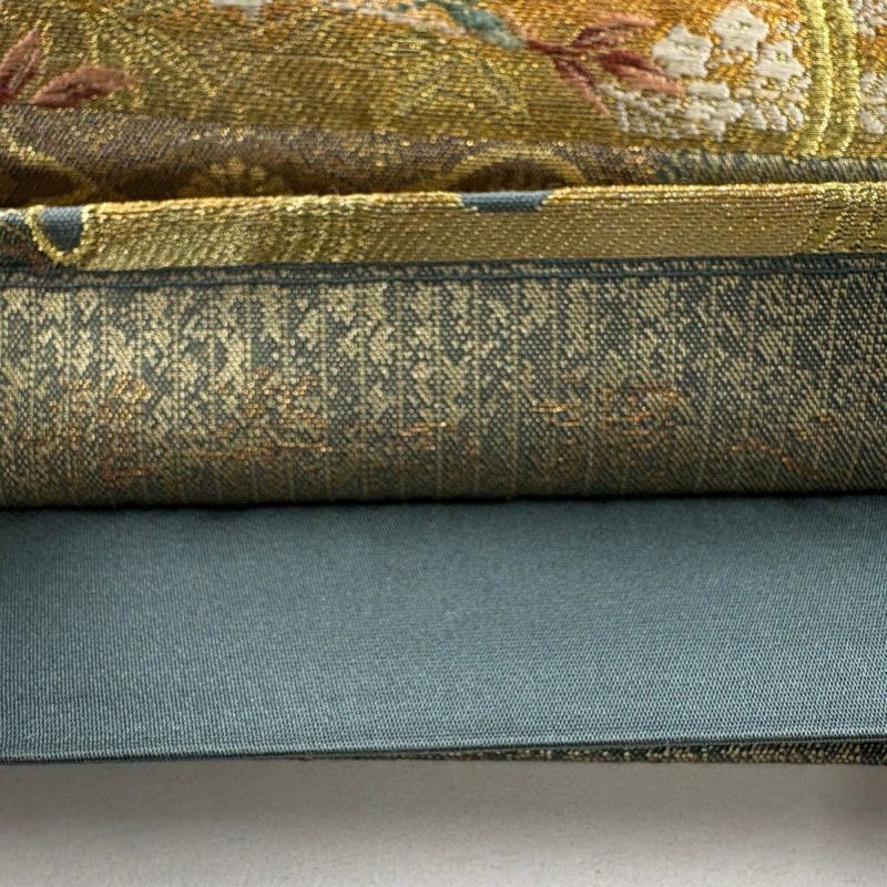 Japanese Silk Fukuro obi Grayish green Fue Autumn grass Foil Excellent ...