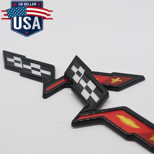 2* For 05-13 C6 Corvette Front Hood & Rear Crossed Flags Badge Emblem ...