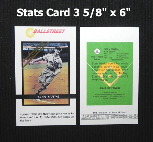 Stan Musial (1) 1992 Ballstreet Special Edition Lifetime Stats Card #36 ...
