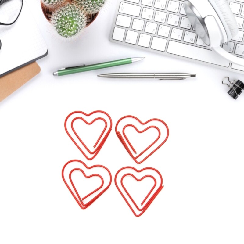 100Pcs Cute Heart Paper Clip Metal Bookmarks Paperclip for Organizing ...