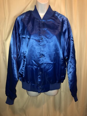 Vintage Auburn Sportswear Blank Blue Satin Snap Jacket LARGE Made In USA 1990's | eBay