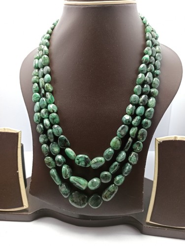 652 Carat 20'' 3 String Necklaces Natural Emerald Gemstone Smooth ...