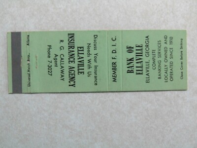 AR75 Vintage Matchbook Cover Ellaville Insurance Agency Ellaville ...