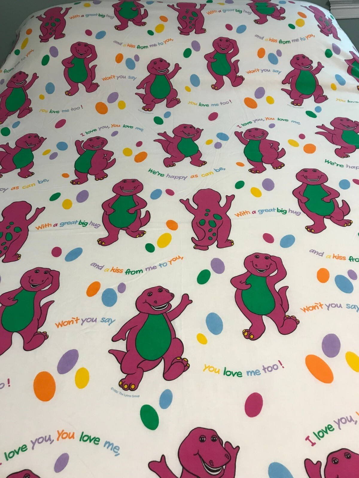 Vintage Twin Flat Sheet, BARNEY, Purple Dinosaur, Kid’s Bedding, Washed ...