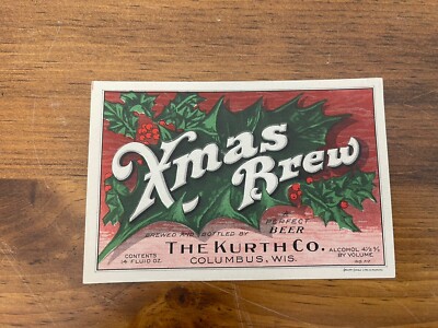 Pre Prohibition Xmas Brew Beer Paper Label Bottle Columbus Wisconsin ...