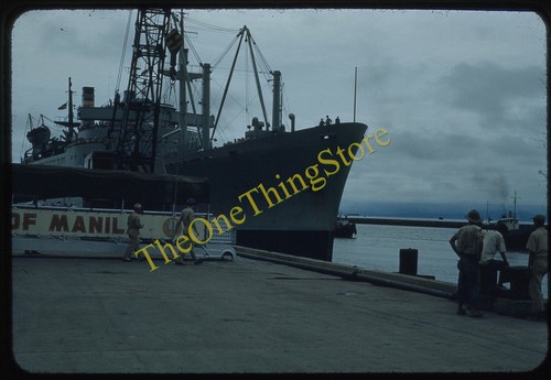 USNS Barrett Ship 1950s 35mm Slide Vtg Red Border Kodachrome Manila ...