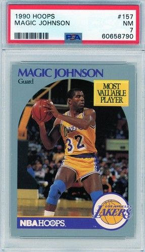 1990 Hoops #157 Magic Johnson PSA 7 NM LA Lakers MVP HOF NEW GRADES ...