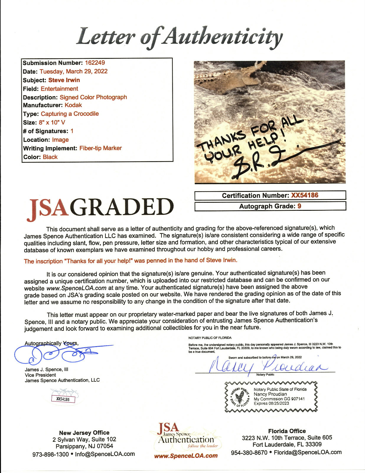 Steve Irwin signed 8x10 Photo JSA LOA Bold Inscribed Auto Grade 9 Rare ...