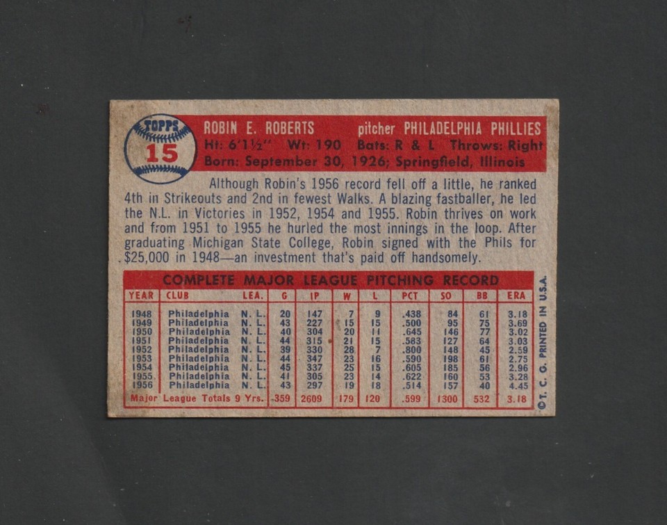 1951 Bowman Robin Roberts #3 ~~ Phillies Hall of Fame | eBay