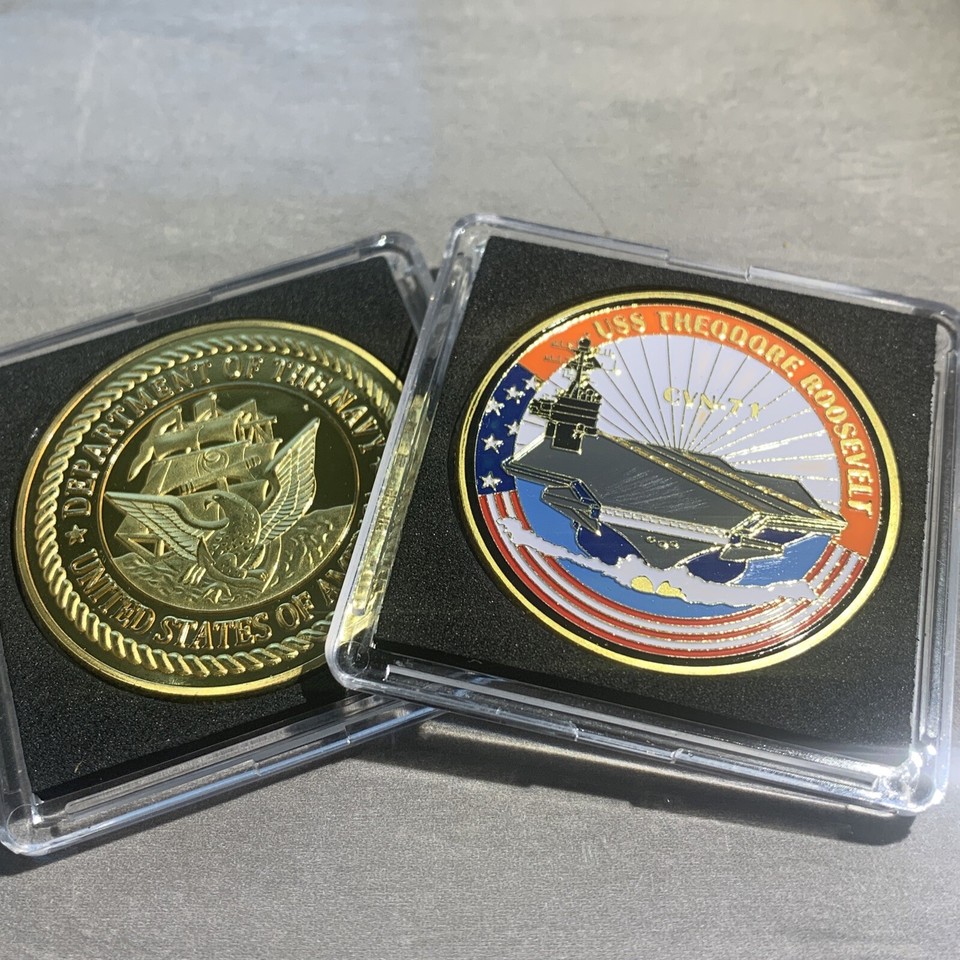 US NAVY Challenge Coin-USS THEODORE ROOSEVELT CVN-71 New With 2X2 ST ...