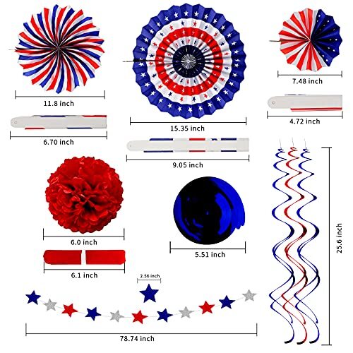 26Pcs 4th of July Decorations Patriotic Decor USA Flag String Red White ...