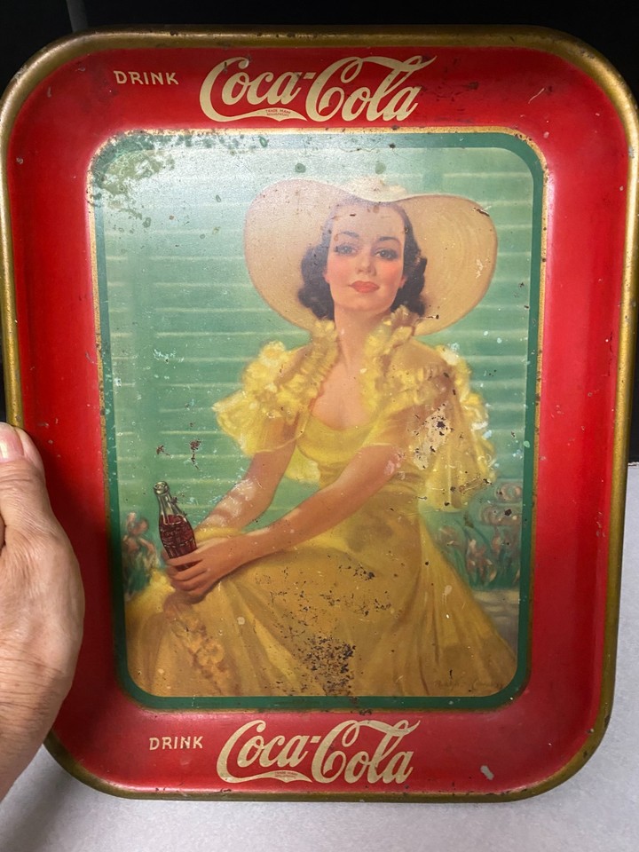Vintage ORIGINAL 1938 Coca Cola Tray Original - Lady in Yellow Dress | eBay