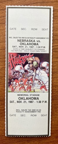 1987 Nebraska vs Oklahoma Unprinted Full Ticket Vintage Huskers ...