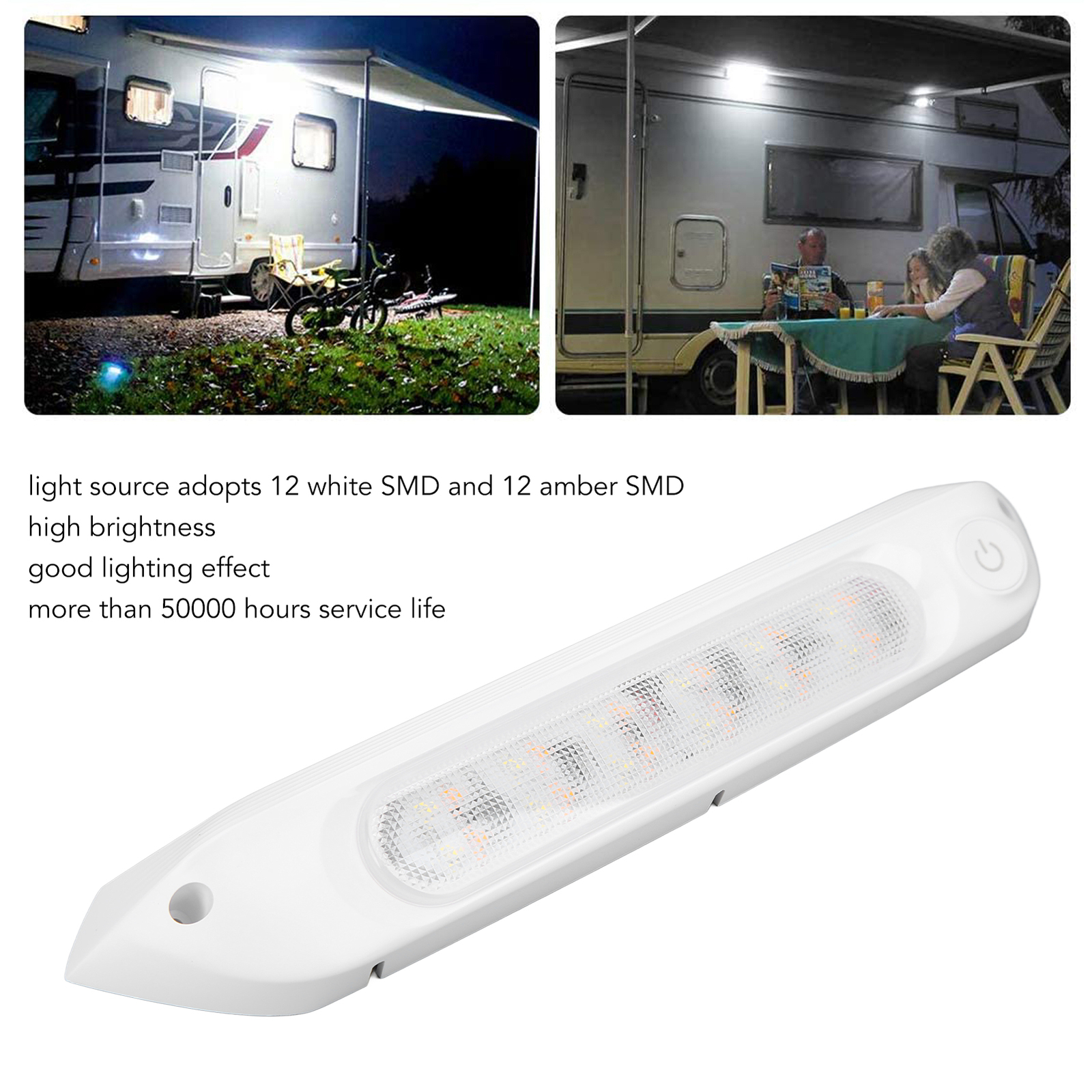 WHITE WITH SWITCH 287mm DUAL LED BUG LIGHT 12V AWNING LIGHT AMBER/WHITE ...