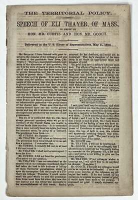 SPEECH Of ELI THAYER Of MASS In Reply to Hon Mr Curtis and Hon Mr Gooch ...