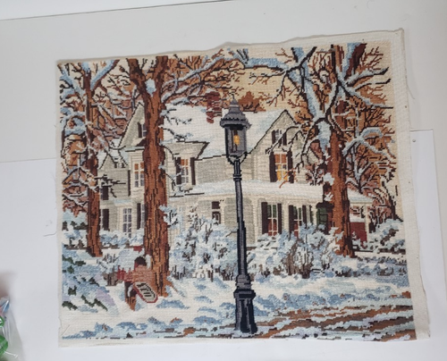 Finished ~CANDAMAR DESIGNS Vintage WINTER SCENE Picture NEEDLEPOINT ...