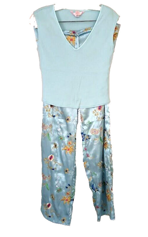 Victoria Secret Blue Cotton/Polyester Floral Embroidered Pajama Set, S ...