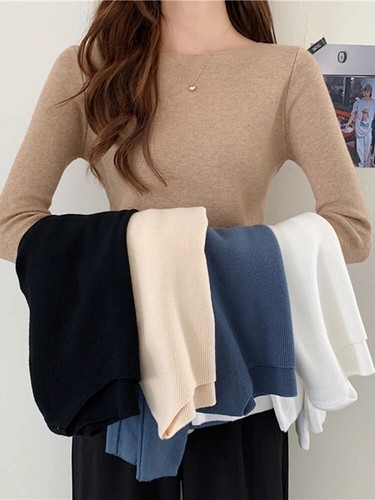 Autumn Winter Women Sweaters Slash Neck Slim Knitted Pullovers Chic Basic Solid | eBay