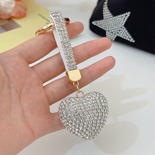 Women Crystal Rhinestone Keychain Heart Shape Key Ring Charm Handbag ...