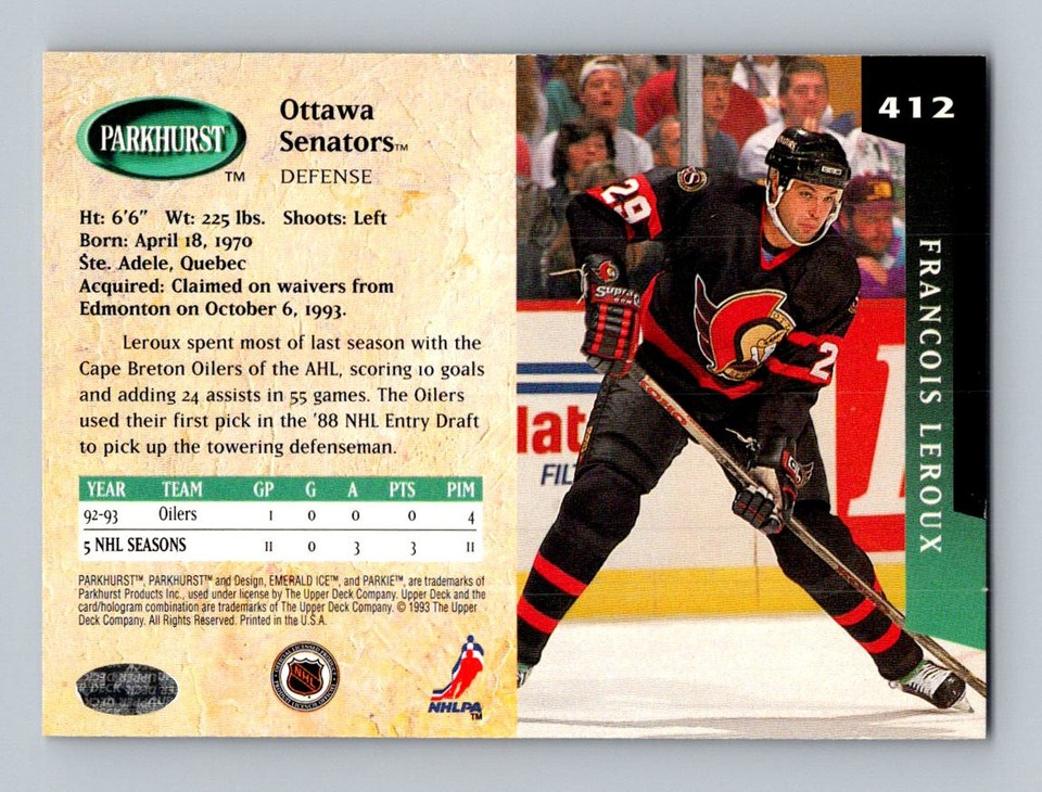 1993-94 Parkhurst - #412 Francois Leroux | eBay