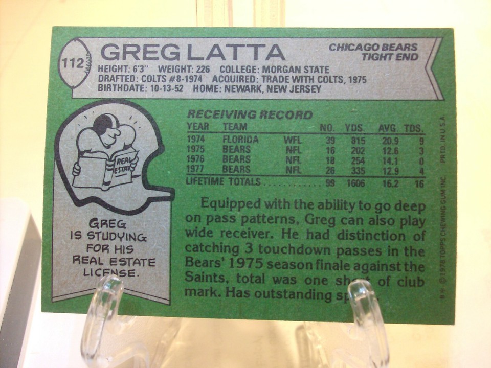 1978 Topps Football Card #112 Greg Latta (81400) | eBay