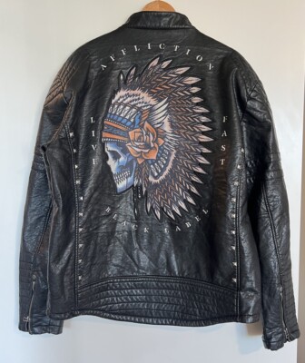 Affliction Jacket Black Premium Faux Leather Embroidered Motorcycle Men ...