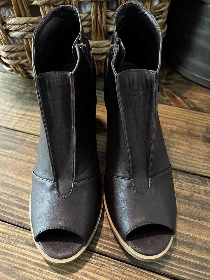 LANE BRYANT Chocolate Brown Faux Leather Buckle Open Toe Bootie Sandal ...