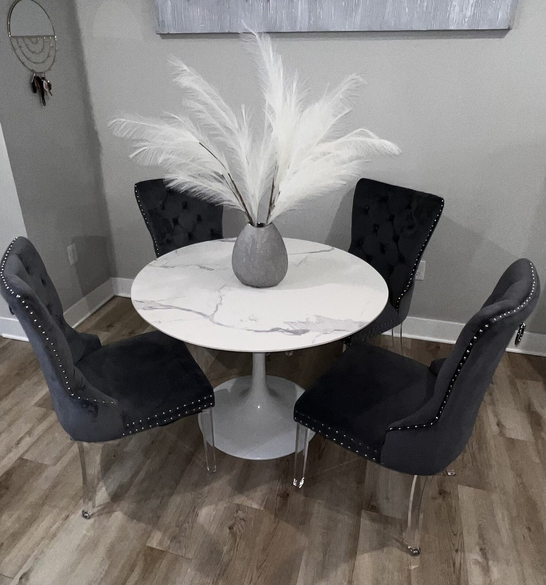 Marble Glass dining table and Set 4 chairs new
