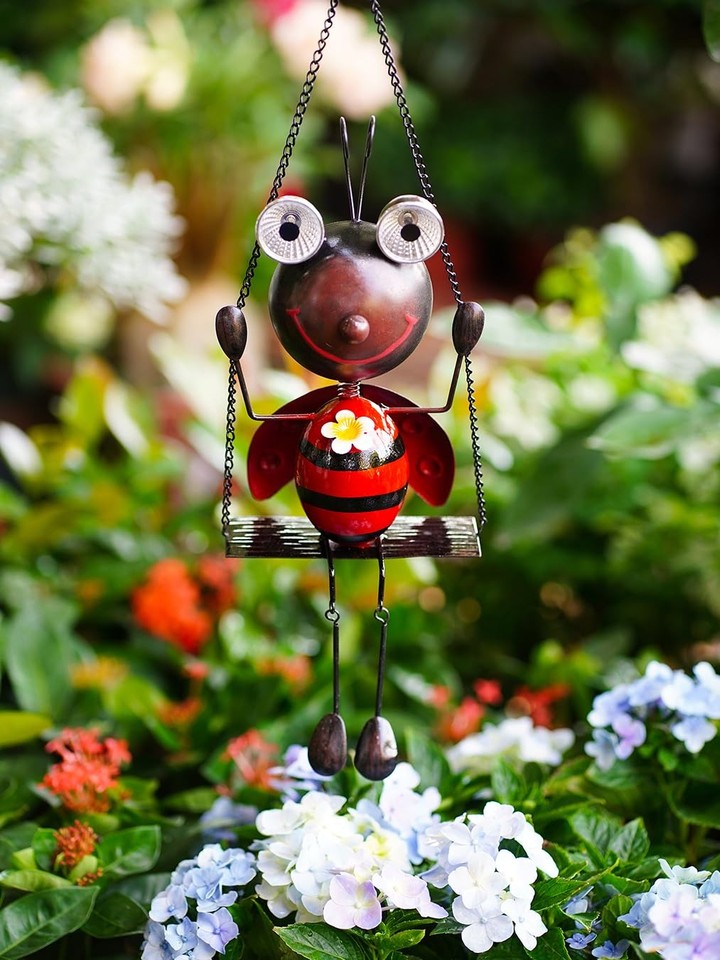 Solar Lady Bugs Swing Metal Ladybug Hanging Animal Garden Decor ...