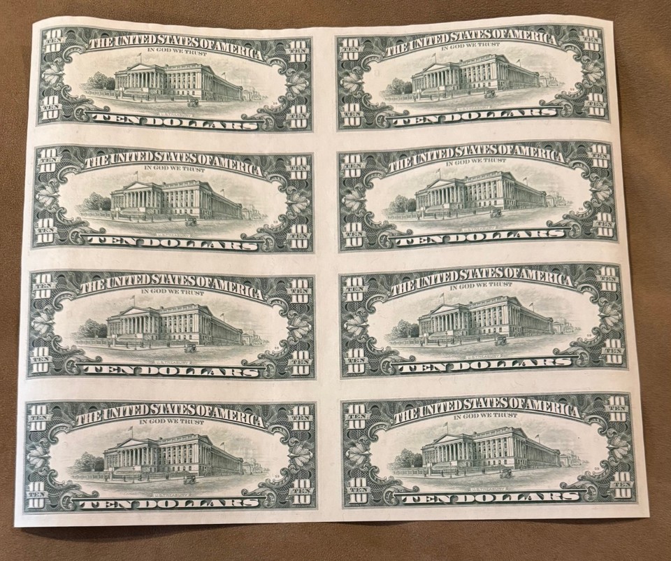 1995 $10 Star Notes Federal Reserve Uncut Sheet of 8 Atlanta F0320845 ...