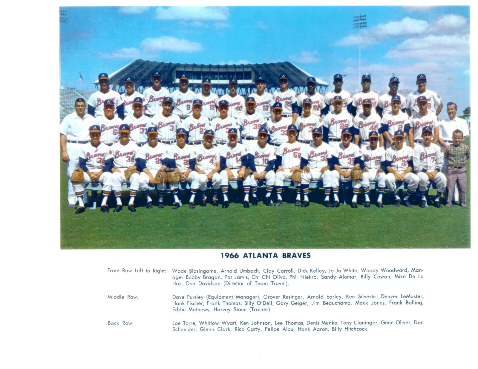 1966 ATLANTA BRAVES TEAM 8X10 PHOTO AARON MATHEWS CARTY BASEBALL ...