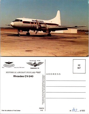 Rhoades CV 240 Aircraft on Tarmac Historical Aviation Postcard | eBay