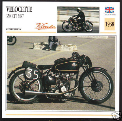 1938 Velocette 350cc KTT Mk7 Mark 7 Motorcycle Photo Spec Sheet Info ...