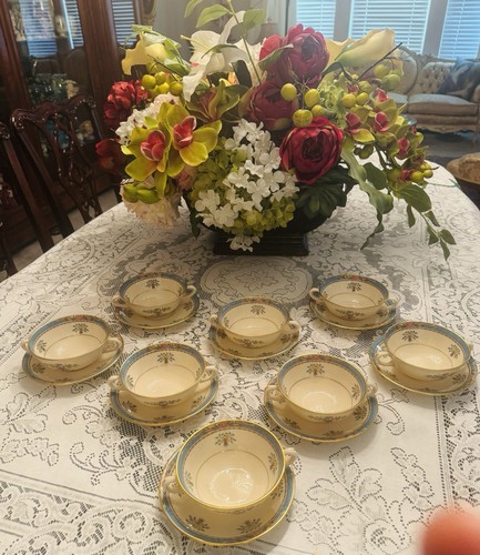 Lenox Blue Tree China Set of 8 Handled Cream Soup Bowls with Saucers | eBay