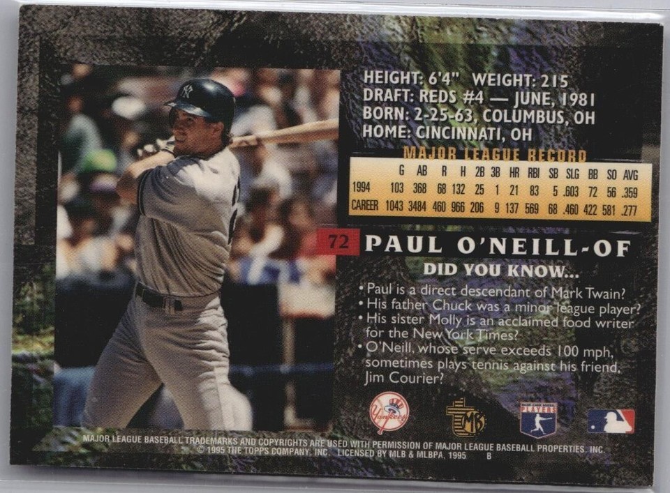 1995 (YANKEES) Topps Embossed #72 Paul O'Neill Baseball | eBay