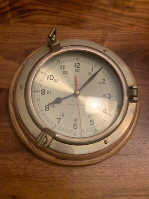 Vintage Ship's Time Oak Wood Brass Wall Clock Porthole Quartz Nautical ...