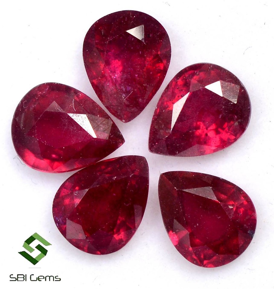 Natural Ruby Pear Cut 9x7 mm Lot 05 Pcs 11.79 Cts Calibrated Loose ...