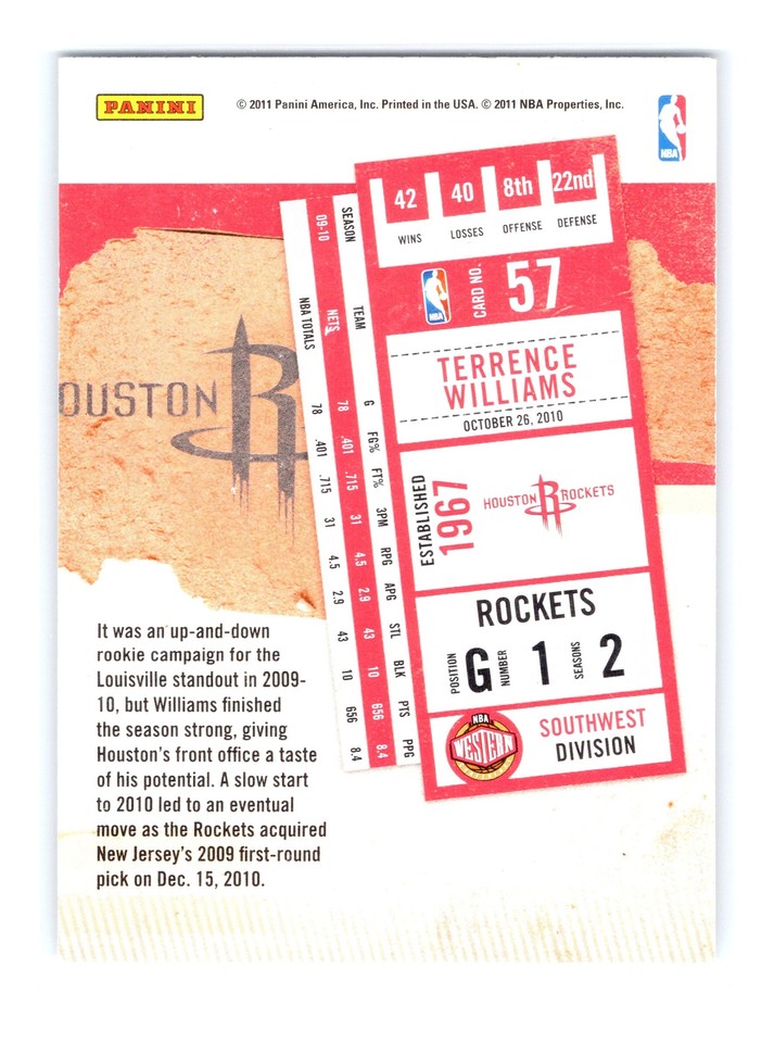 2010-11 Playoff Contenders Patches Basketball #57 Terrence Williams ...