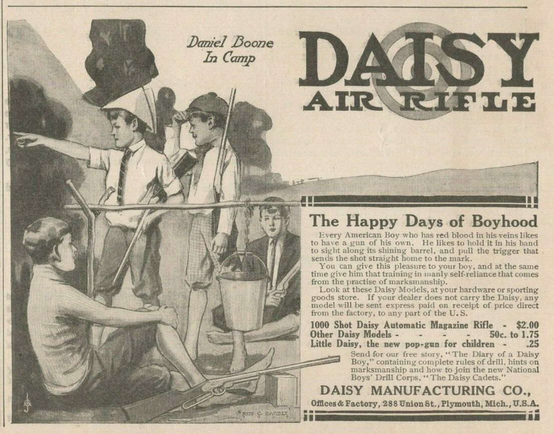 Daisy Air Rifle 1909 Boys Playing Daniel Boone In Camp Vintage Print Ad ...