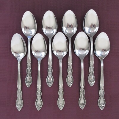 Imperial Stainless set of 9 oval soup spoons IM14 floral scrolls ...