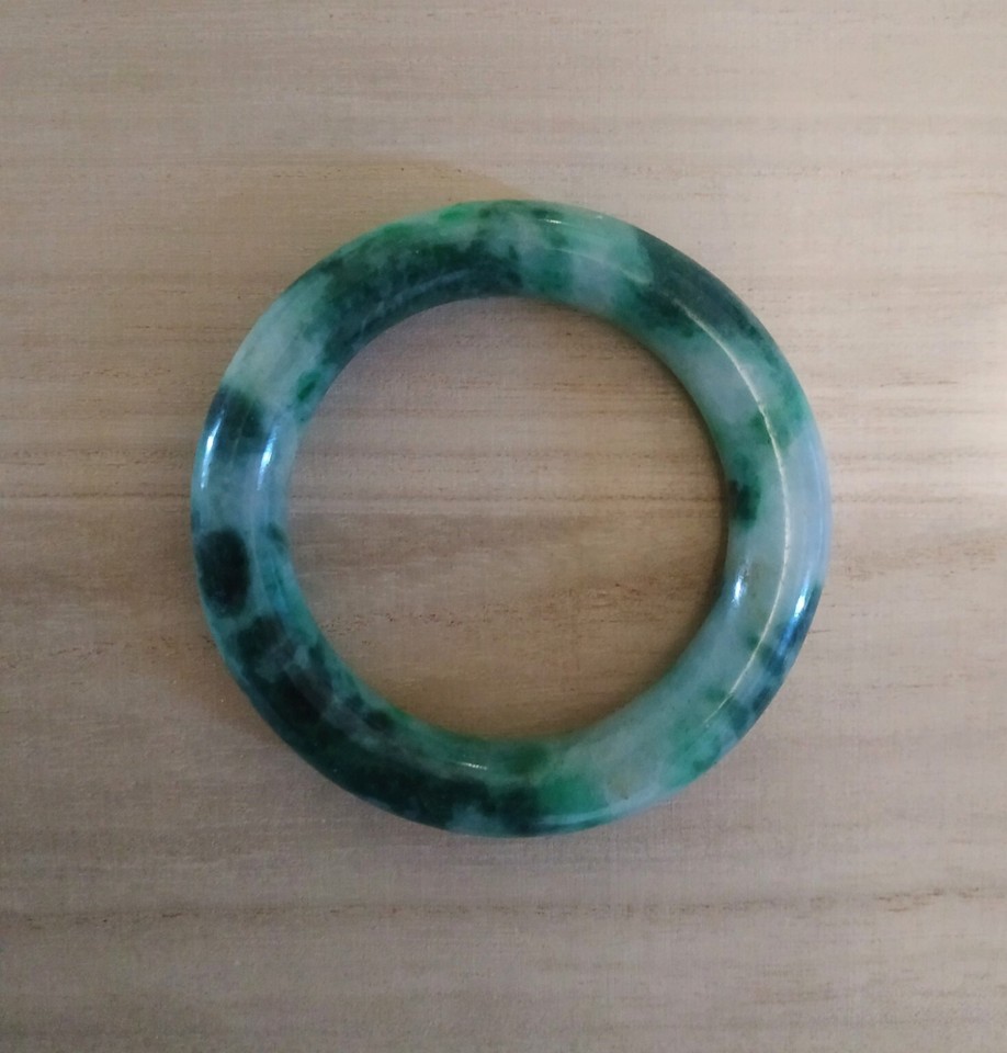 Grade A Vivid Green Jadeite Chubby Round Jade Natural Multicolor Bangle ...