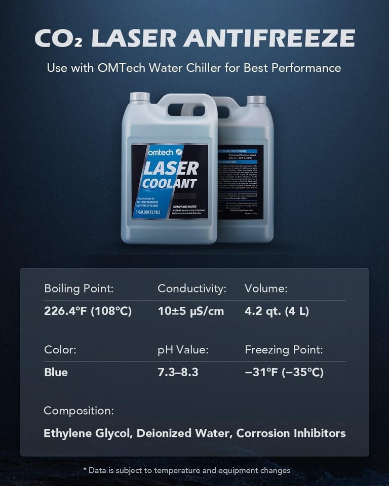 OMTech CO2 Laser Coolant Non Conductive Liquid Cooler Heat Transfer ...