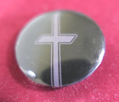 Metal Round Grey & Black Stylized Christian Cross Pinback Pin Badge ...