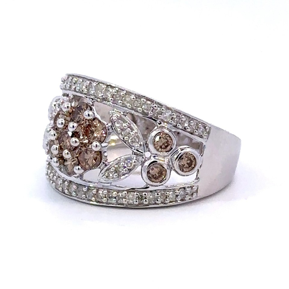 JWBR 14K White Gold White & Fancy Colored Diamond Flower Ring Size 6 ...