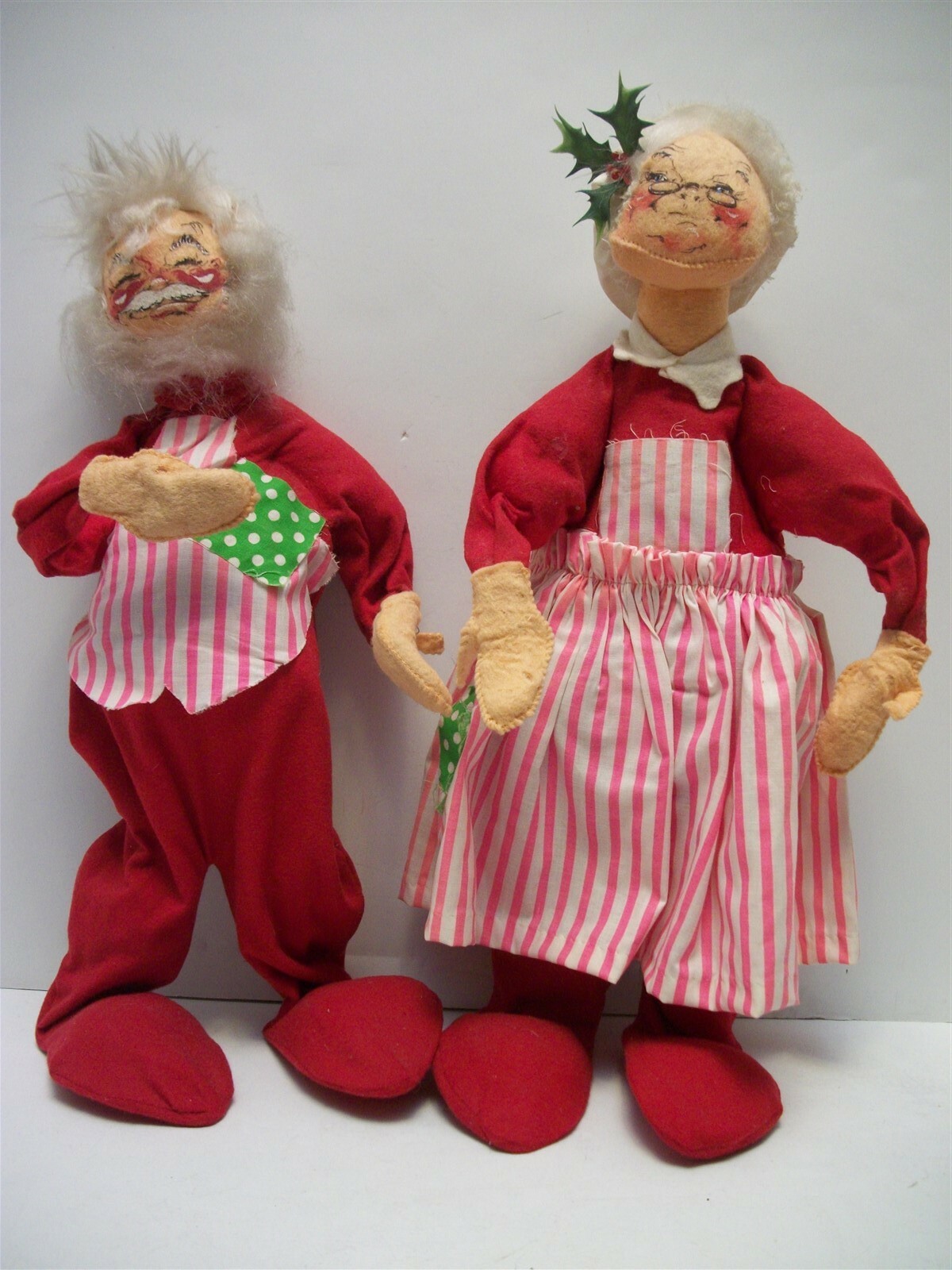 2 Large 16" Poseable Annalee Santa & Mrs Claus Dolls Red Long Johns | eBay