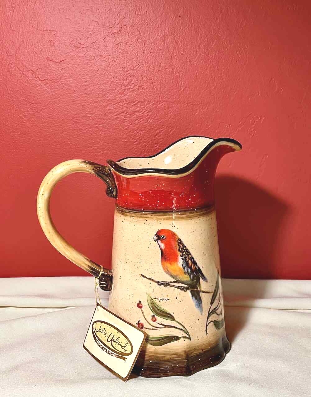 Enesco Pitcher Julie Ueland Hand Painted Pottery Exotic Birds New ...
