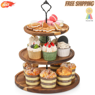 Elsjoy 3 Tier Cupcake Stand, Acacia Wood Dessert Serving Stand ...