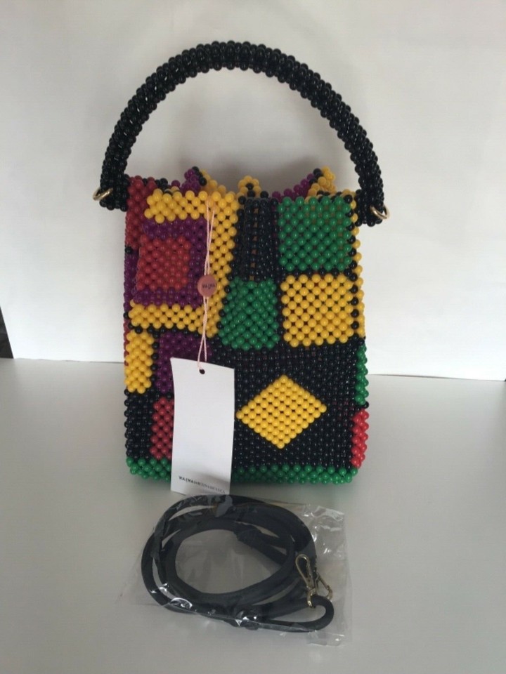 Betina De Luca DEL DUCA Beaded Bucket Shoulder Hand Bag Multi-color ...