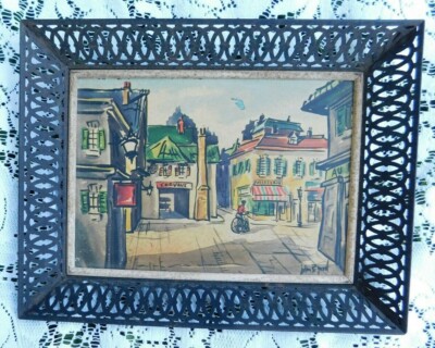 VINTAGE MID CENTURY JOHN R GOOD FRENCH PRINT IN METAL LATTICE FRAME | eBay